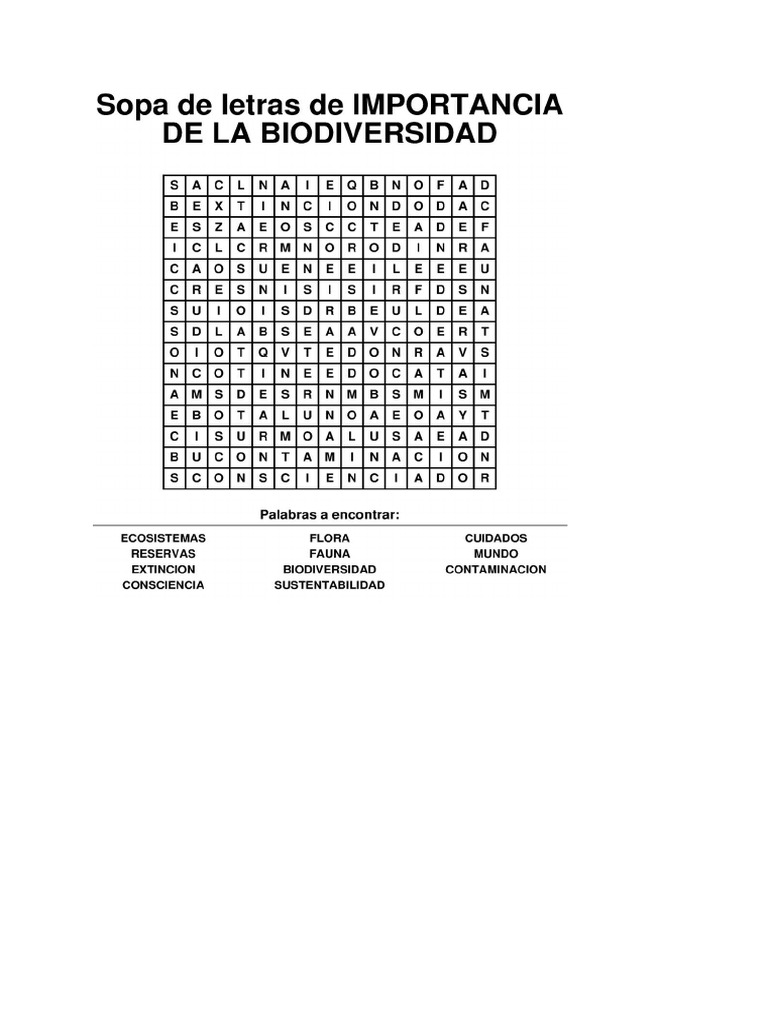 Sopa de Letras de Etica en La Biodiversidad | PDF