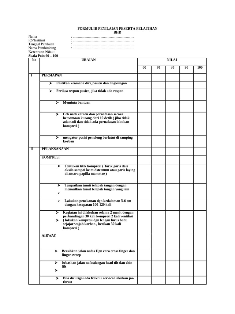 FORMULIR PENILAIAN PESERTA PELATIHAN bhd kredensialing | PDF