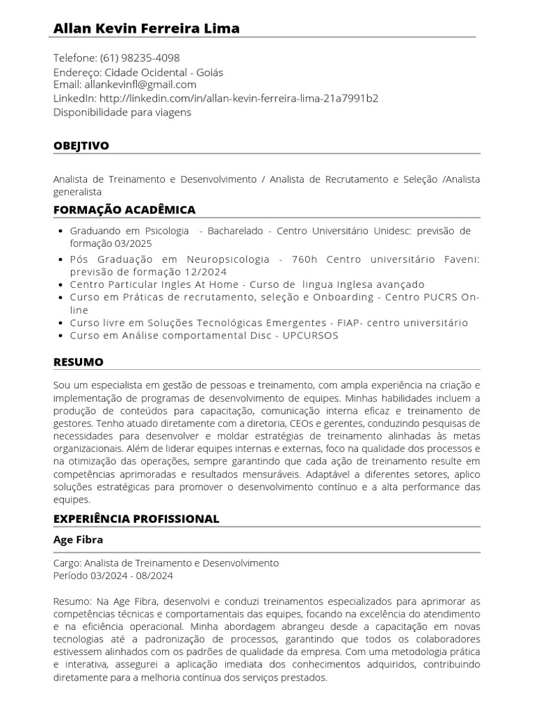 CV-Allan Kevin Ferreira Lima 2 | PDF | Gestão de relacionamento com o ...