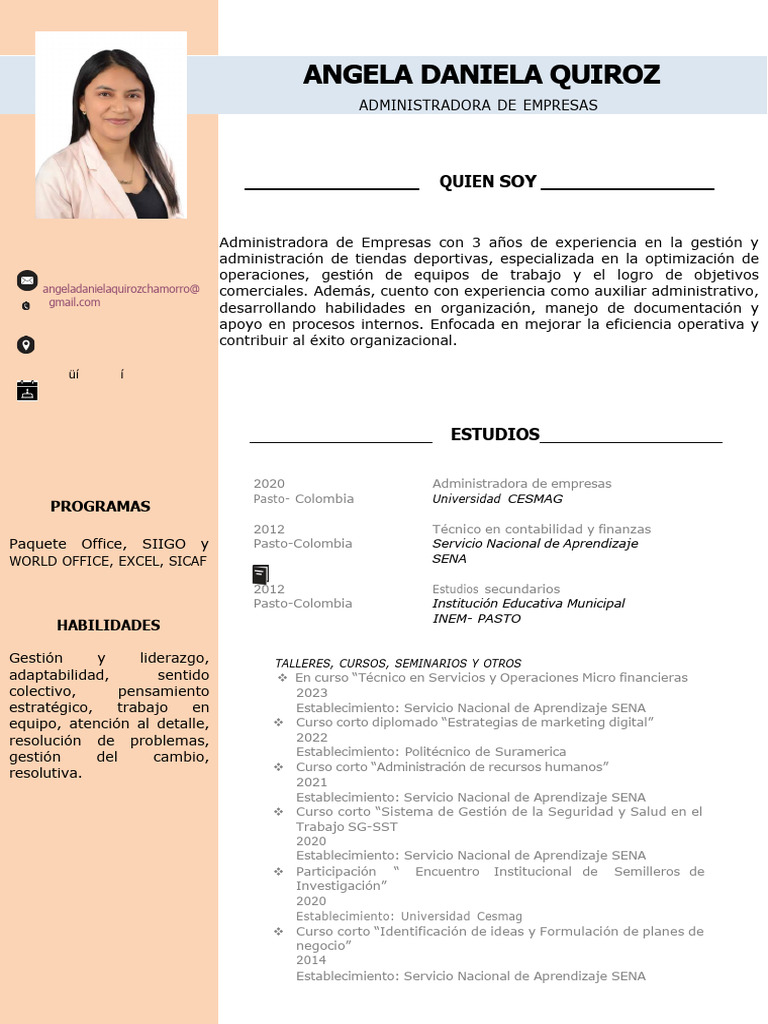 Angela Daniela Quiroz CV 25 | PDF | Business | Negocios económicos
