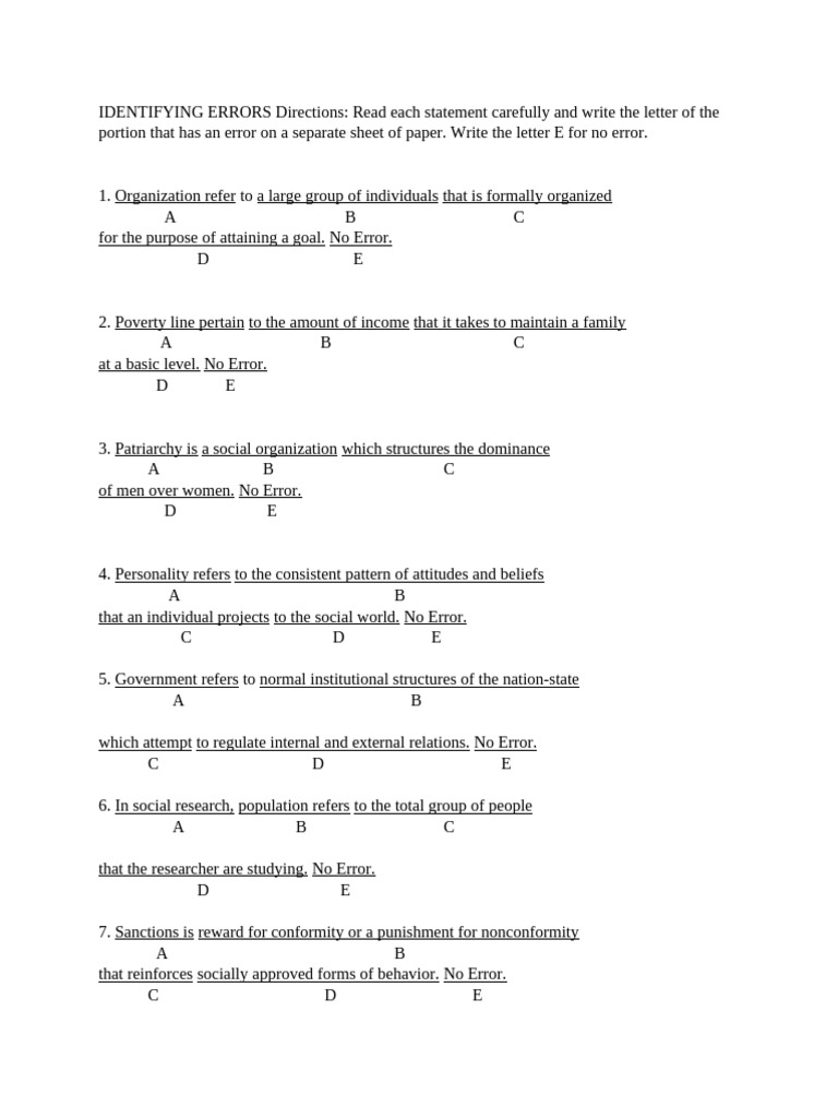 Identifying Errors | PDF