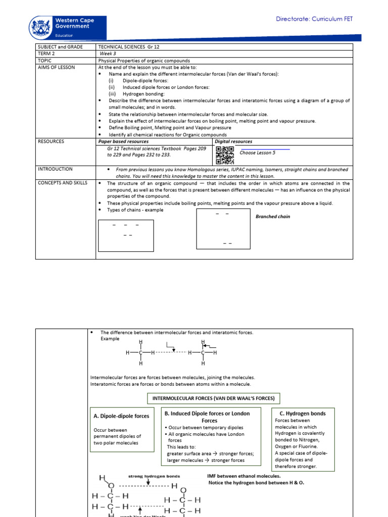 Gr 12 Organic Compounds Properties | PDF | Intermolecular Force ...