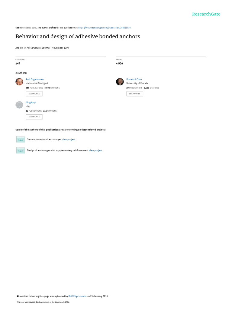 ACI Structural Journal Eligehausen Et Al | PDF