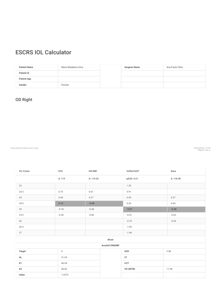 IOL Calculator 2 | PDF | Clinical Medicine | Medical Specialties