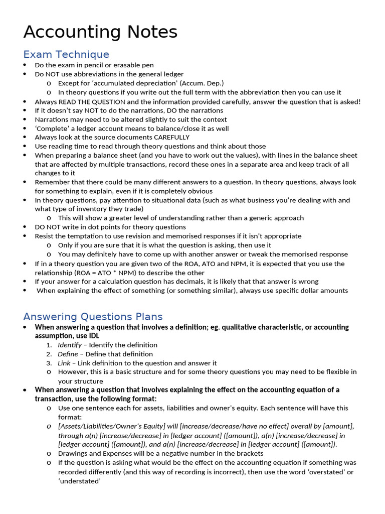 VCE Accounting Exam Techniques Guide | PDF | Debits And Credits ...