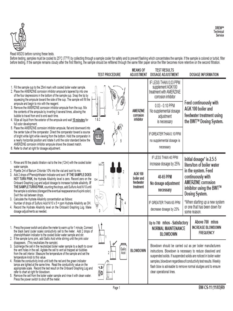 AGK-100 BWT Control and Dosage Chart With AMERZINE-BW-CS-11 | PDF | Alkalinity | Water