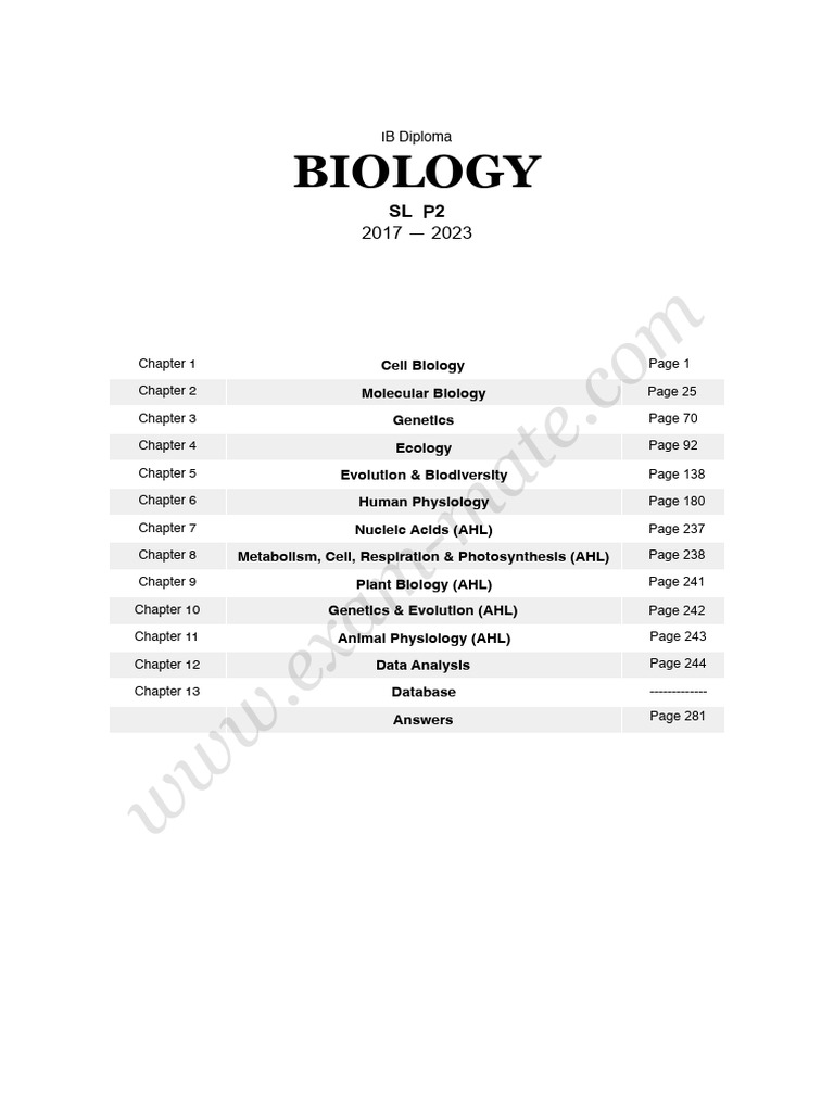 IB Diploma Biology SL P2 2017-23 | PDF | Biology | Life Sciences