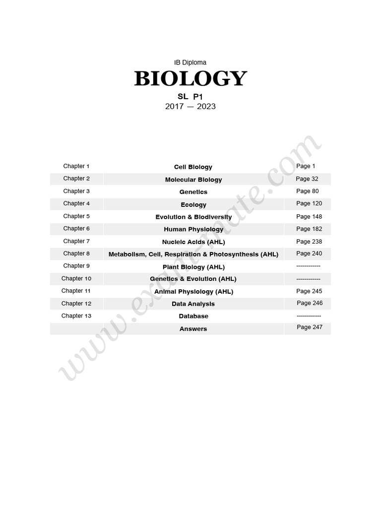 IB Diploma Biology SL P1 2017-23 | PDF | Cell (Biology) | Biology