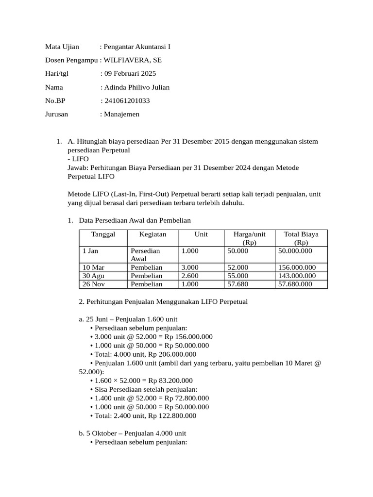 UAS Pengantar Akuntansi Adinda Philivo Julian | PDF