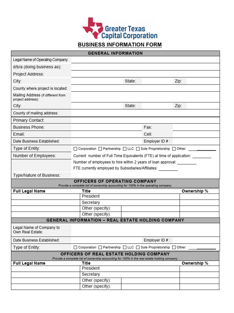 Business Information Form Template | PDF | Business | Limited Liability ...