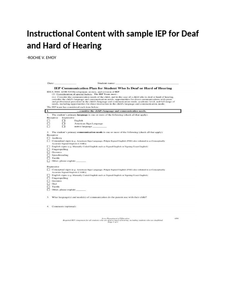 Instructional Content With Sample IEP For Deaf and Hard of Hearing and ...