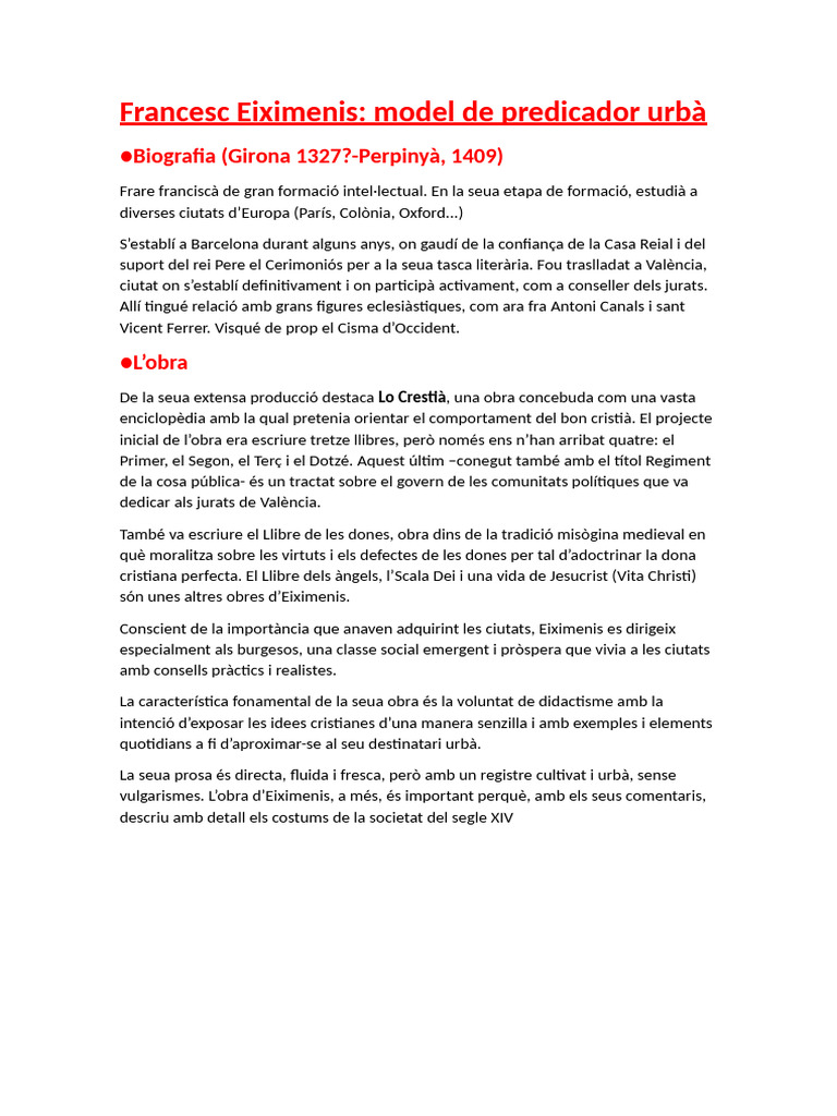 Francesc Eiximenis | PDF