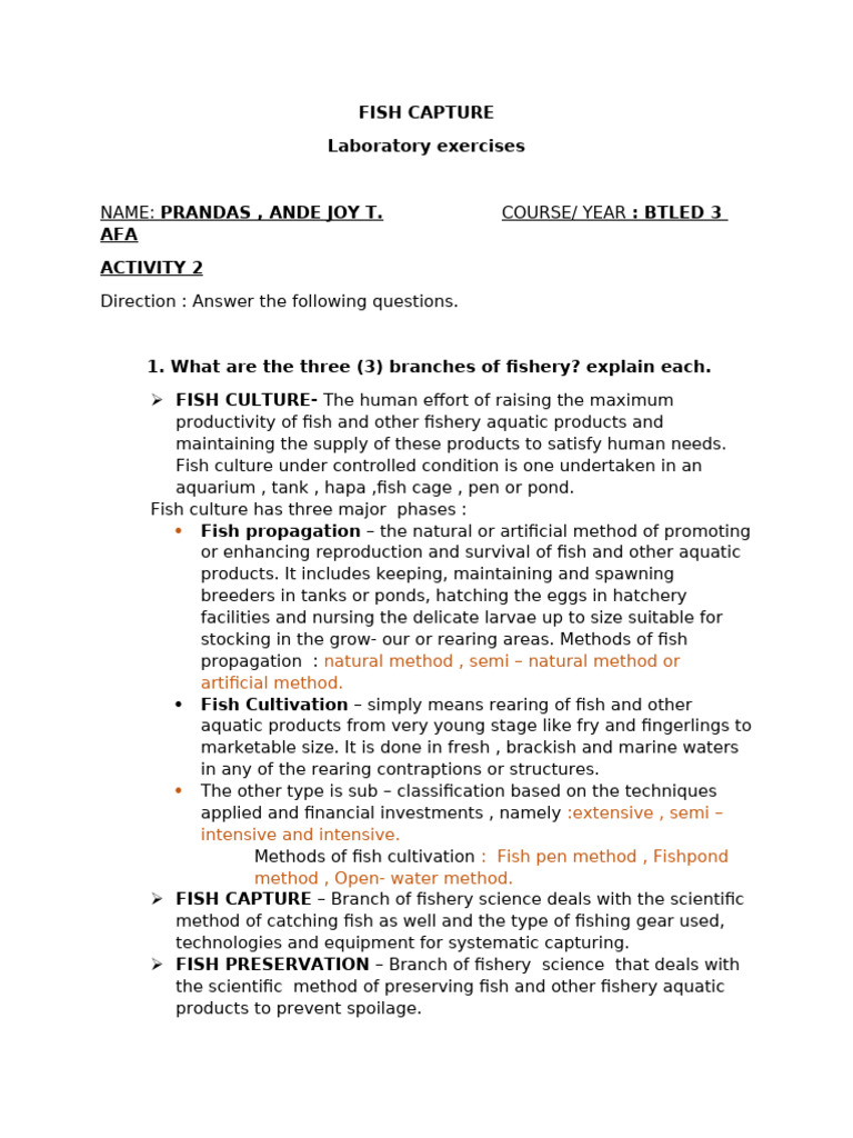 Fish Capture - Lab Exercise 2 | PDF | Fishery | Agriculture