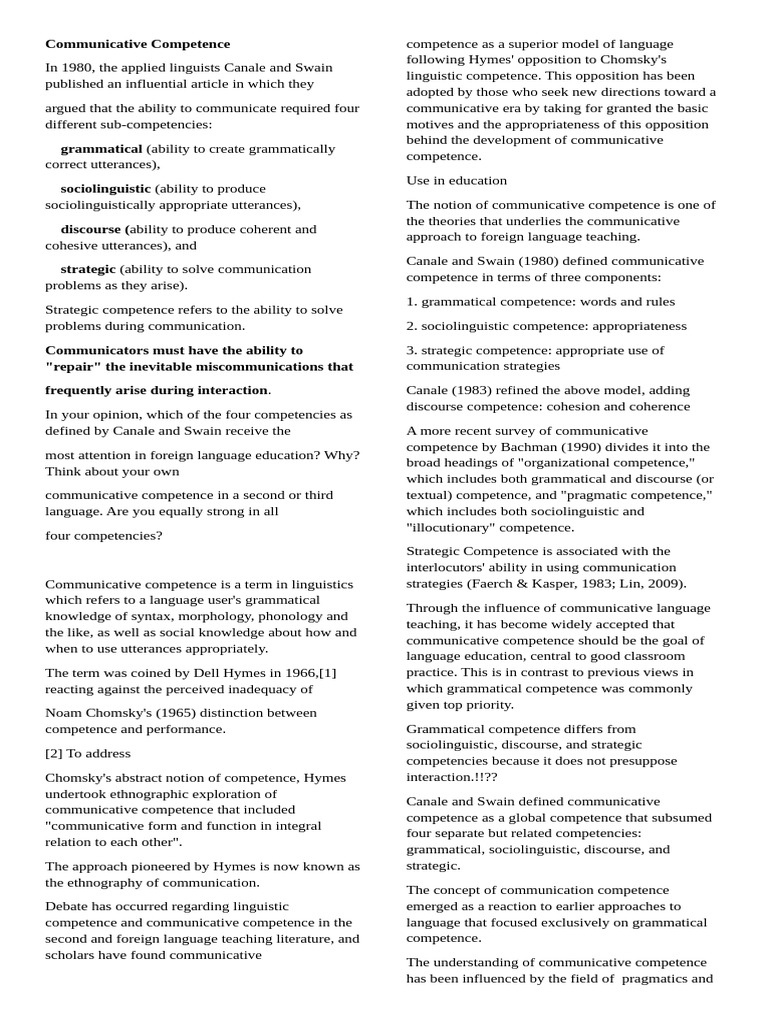 Communicative Competence | PDF | Linguistics | Human Communication