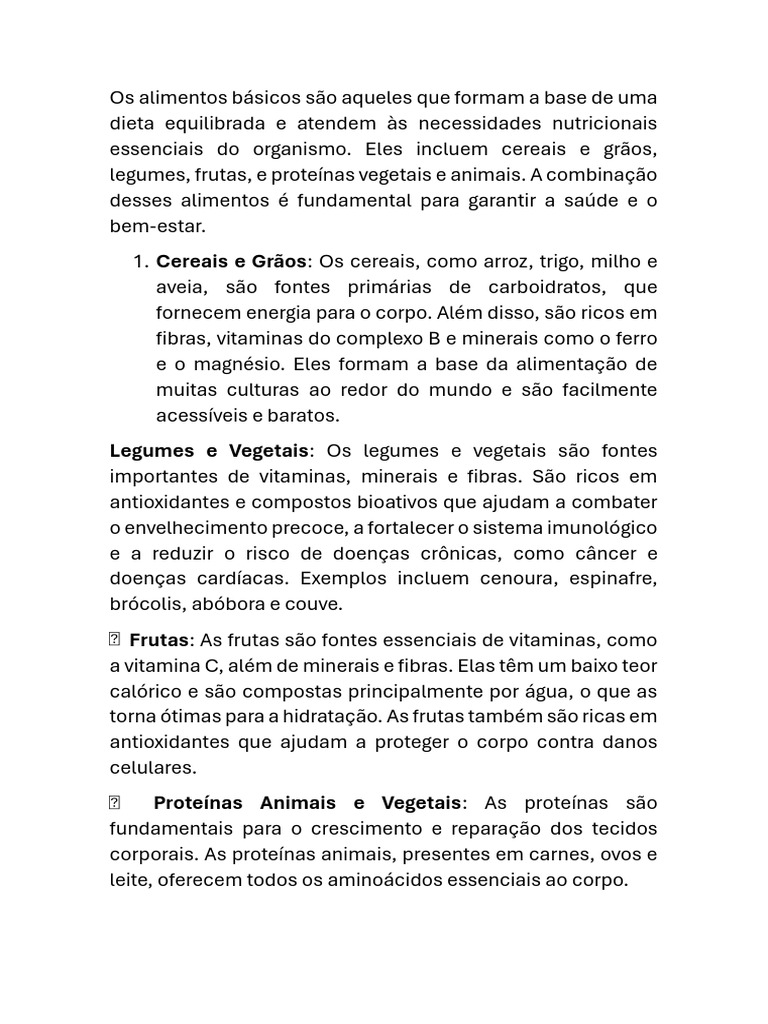 Alimentos Básicos para uma Dieta Saudável | PDF