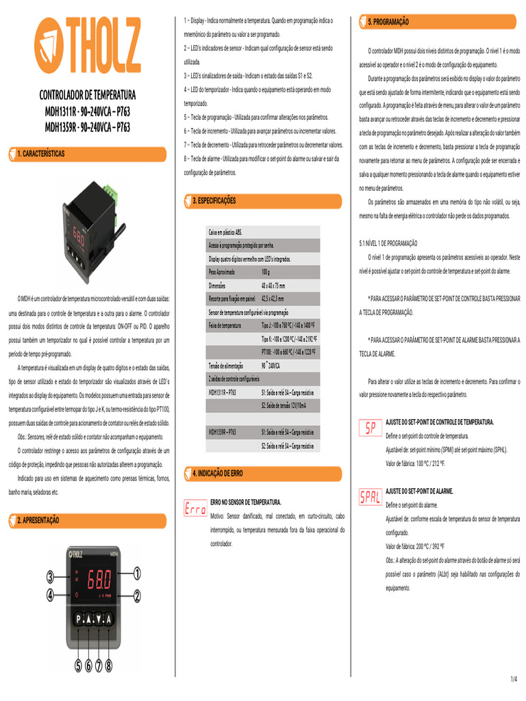 Controlador Têmperatura MDH | PDF | Relé | Temperatura
