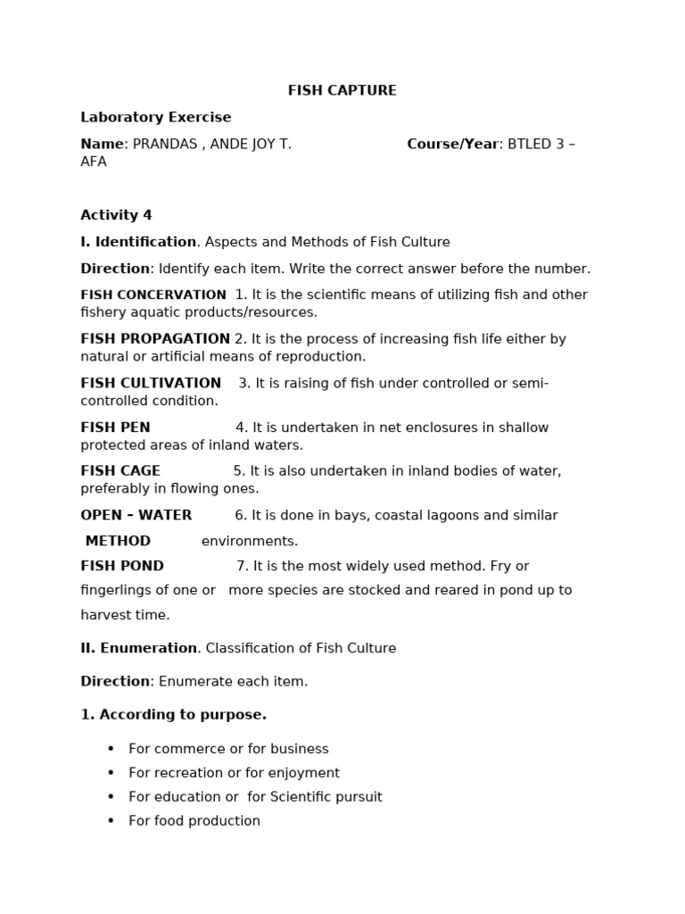 FISH CAPTURE - LABORATORY EXERCISE 4 | PDF
