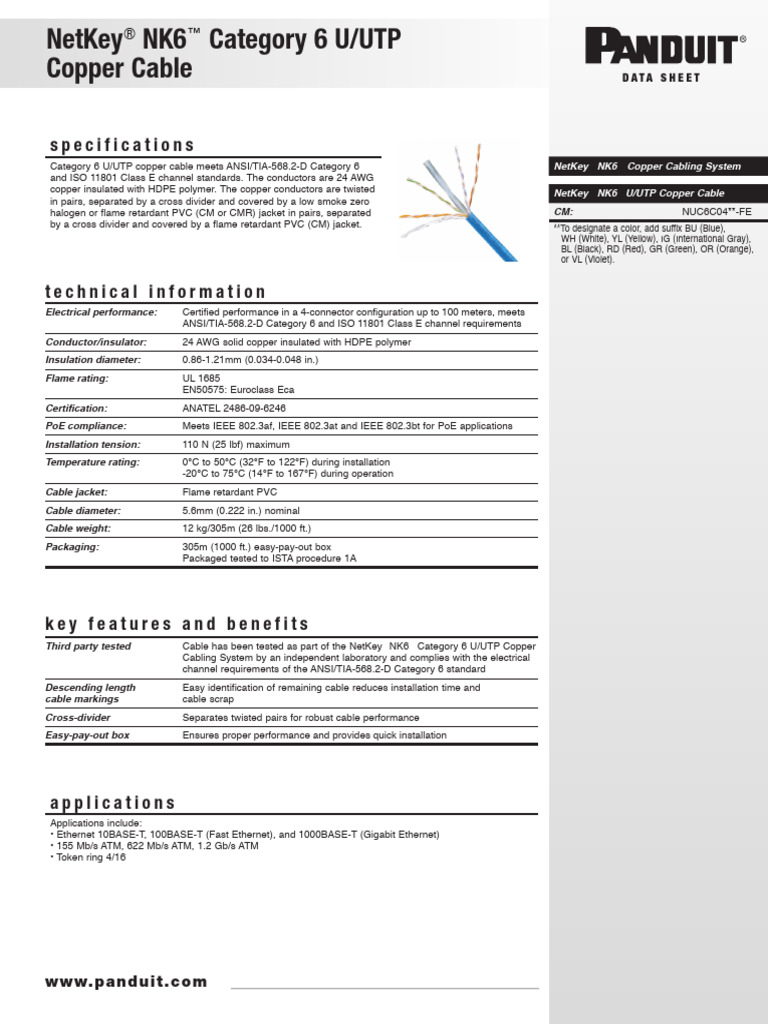 NetKey® NK6™ Category 6 UUTP NUC6C04BU-FE | PDF | Electrical ...