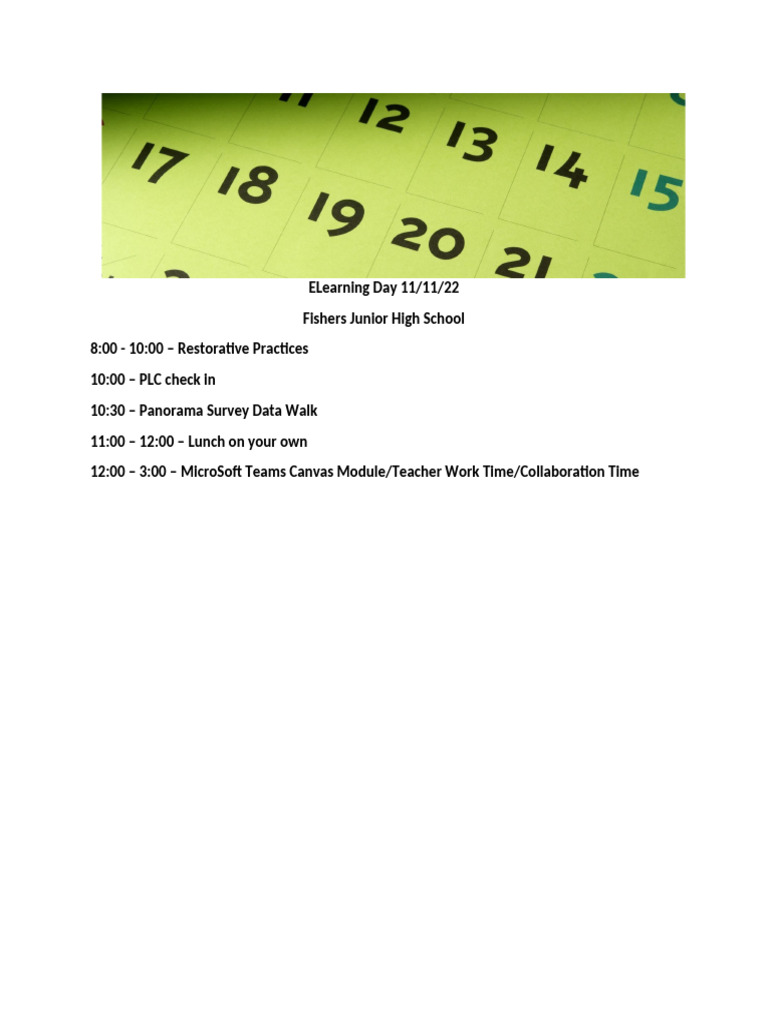 Fishers JH eLearning Schedule 11/11 | PDF