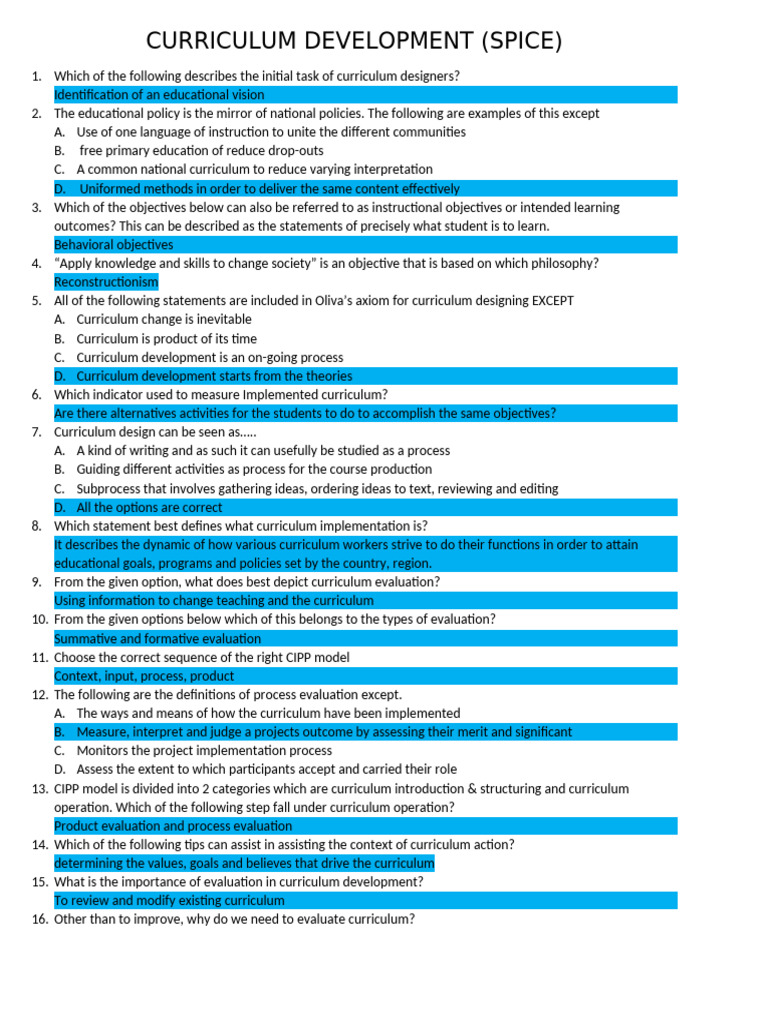 Curriculum Development (Spice) | PDF | Curriculum | Evaluation