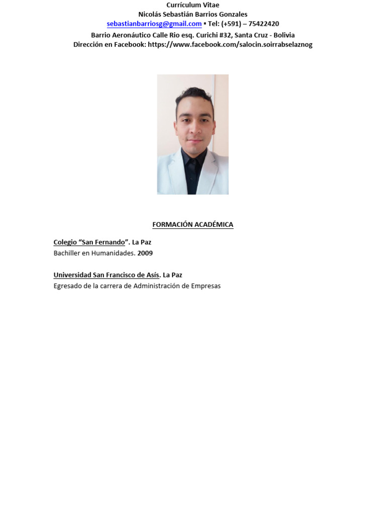 Curriculum Sebas | PDF | Bolivia