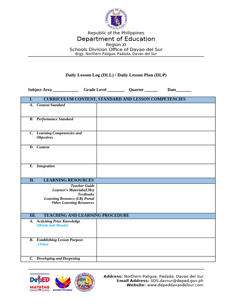 Daily Lesson Plan Template | PDF | Lesson Plan | Learning