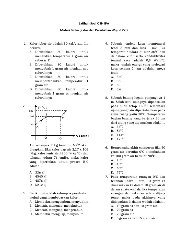 3 Latihan Soal OSN IPA Kalor Dan Perubahan Wujud Zat | PDF