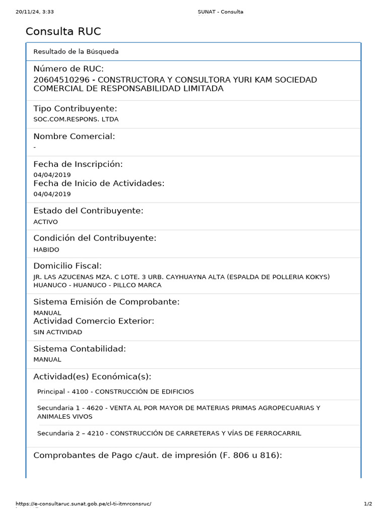 SUNAT - Consulta RUC | PDF
