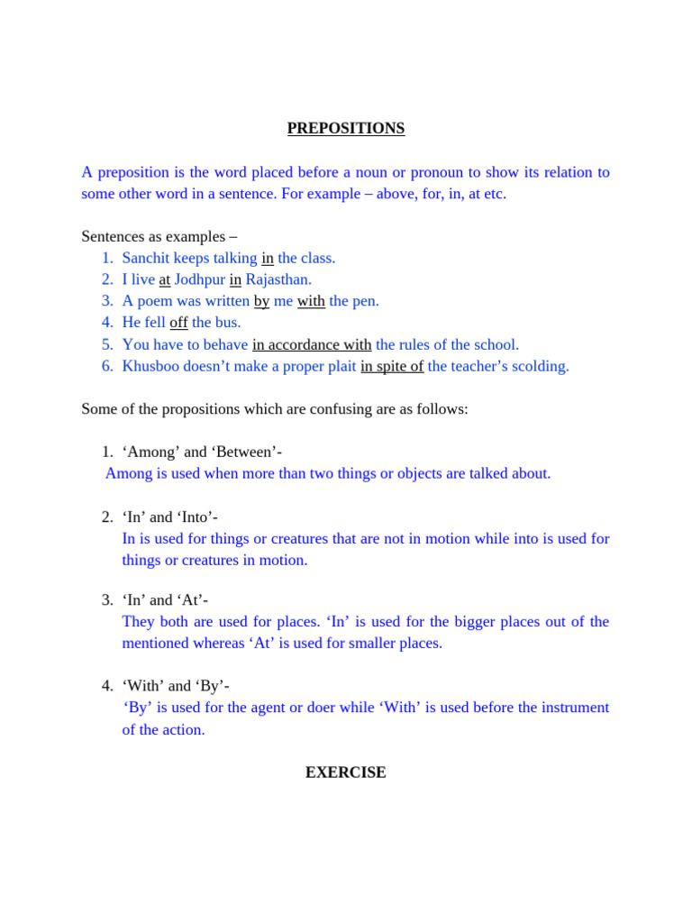Class 6 Prepositions NB - 22 | PDF | Morphology | Syntactic Relationships