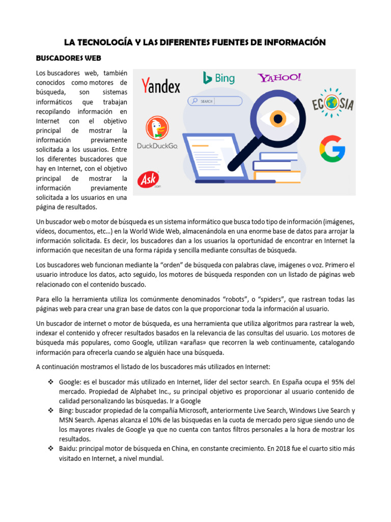 Lectura. La Tecnología y Las Diferentes Fuentes de Información | PDF ...