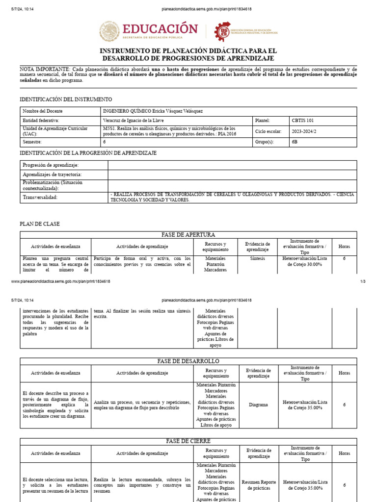 Planeaciondidactica - Sems.gob - MX Sec1 1834618 | PDF | Aprendizaje ...