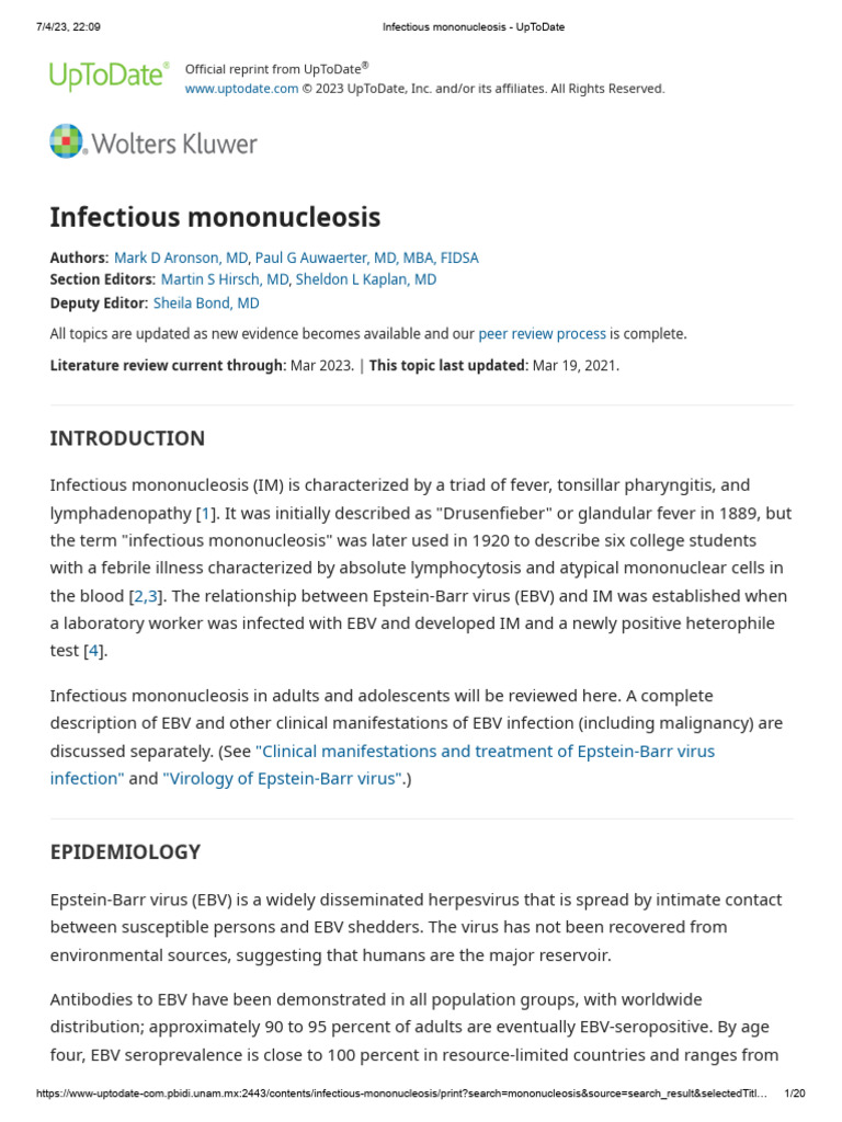 Articulo en ingles Infectious mononucleosis - UpToDate | PDF | Infection | Antibody