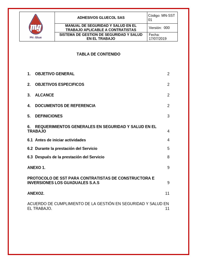 Manual SST para Contratistas | PDF | Seguridad y salud ocupacional | Sas (software)