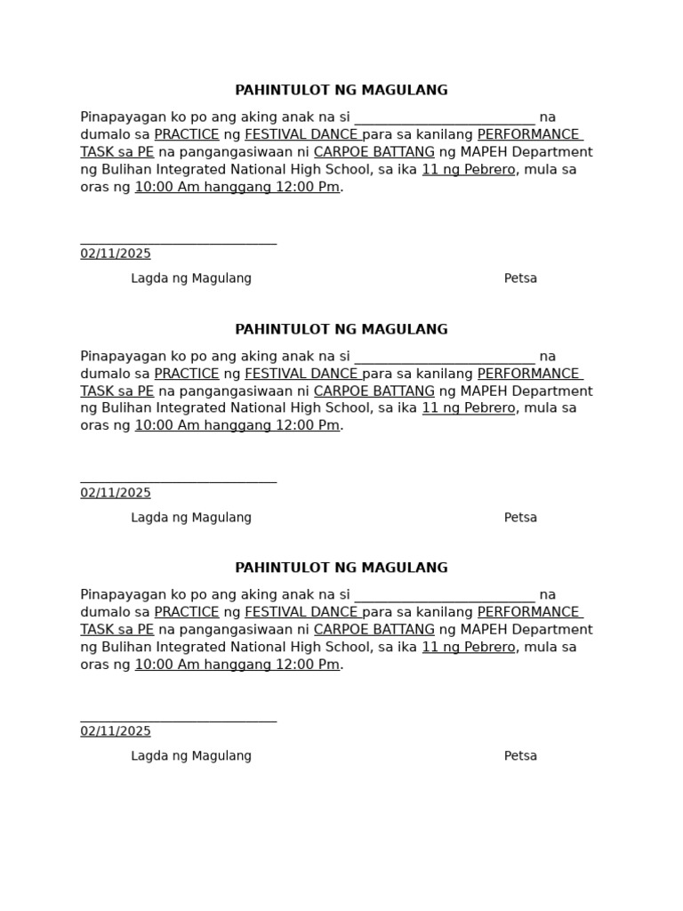 Pahintulot NG Magulang | PDF