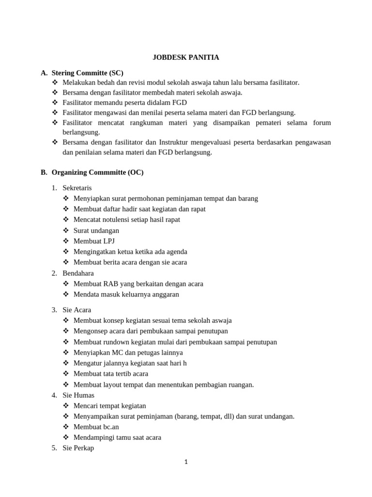 Timeline Jobdesk Panitia Kegiatan | PDF