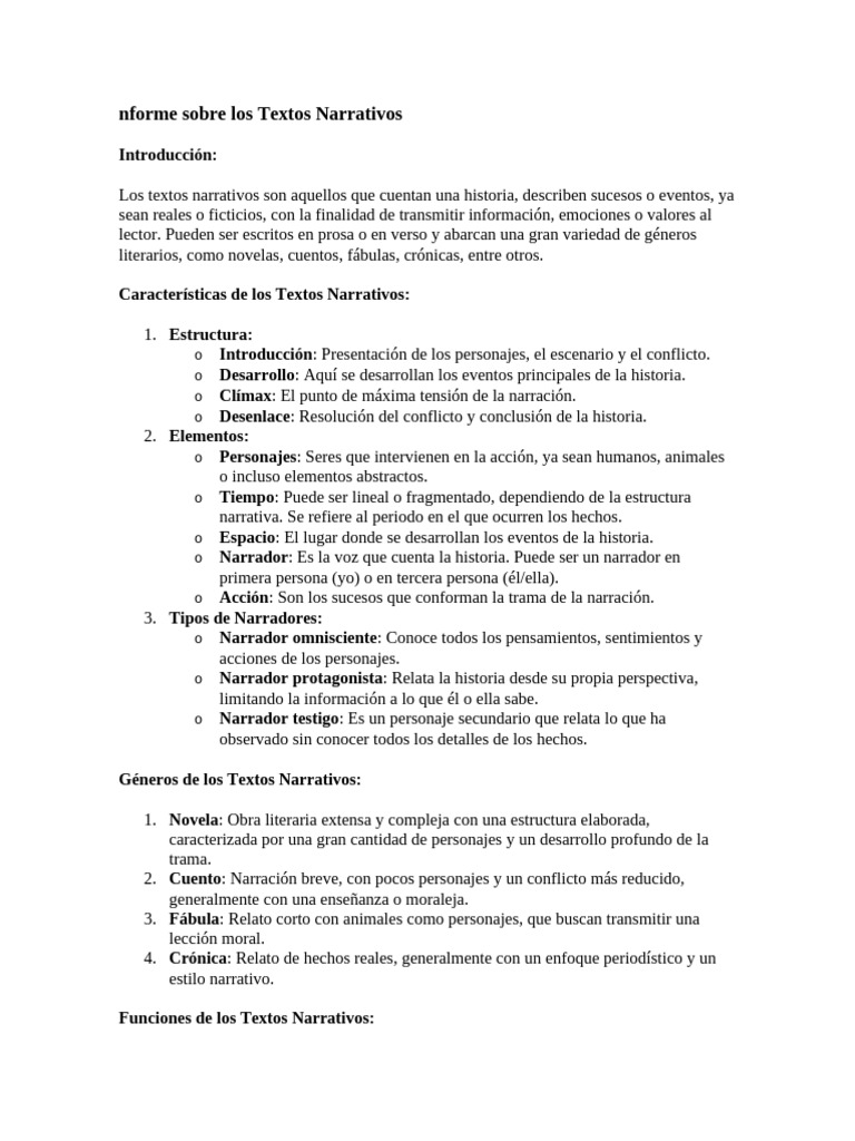 Nforme Sobre Los Textos Narrativos | PDF | Narración | Narrativa