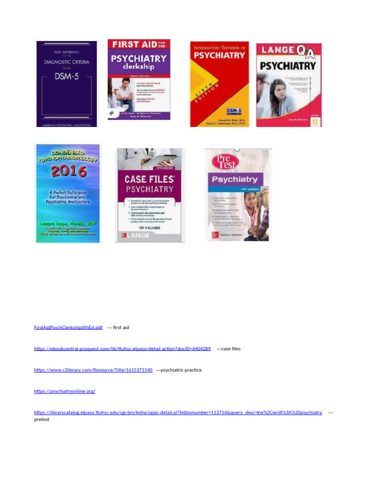 First Aid Psychiatry Clerkship | PDF