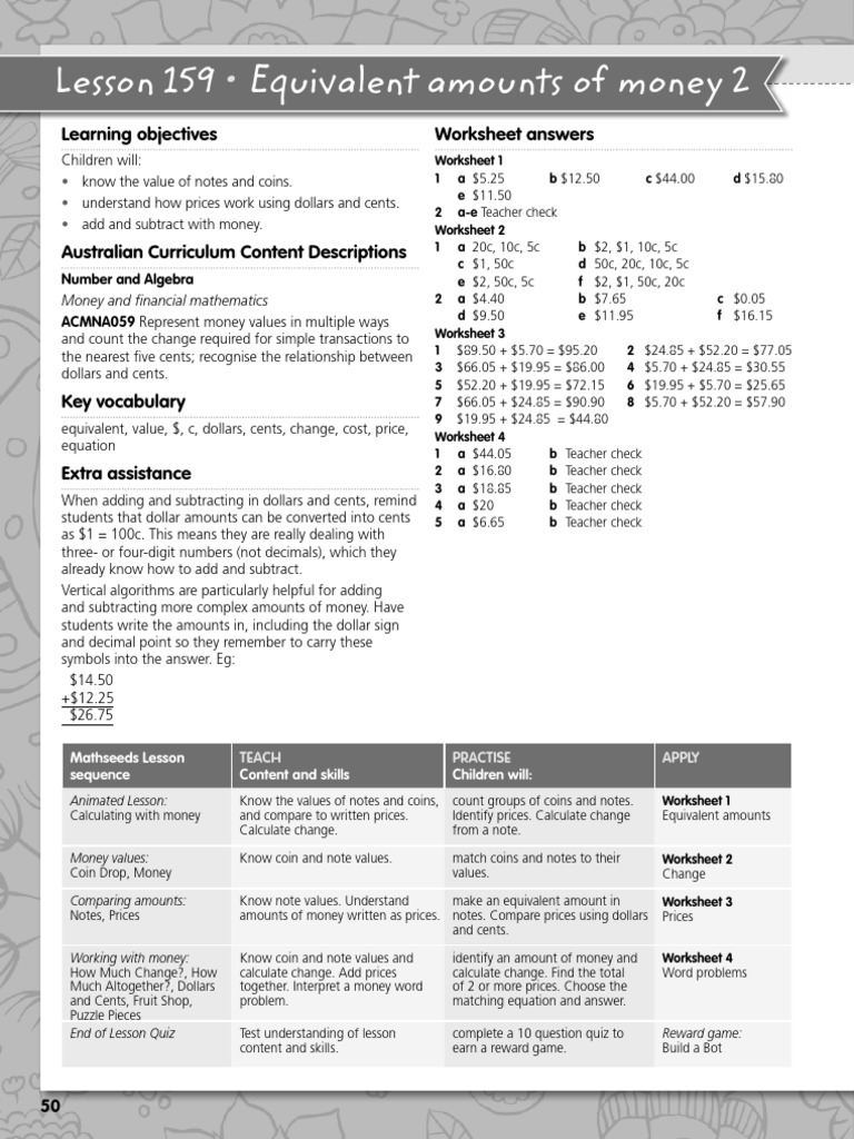 Activity Sheet Maths Homeschool Worksheets Map 32 Lesson 159 | PDF ...