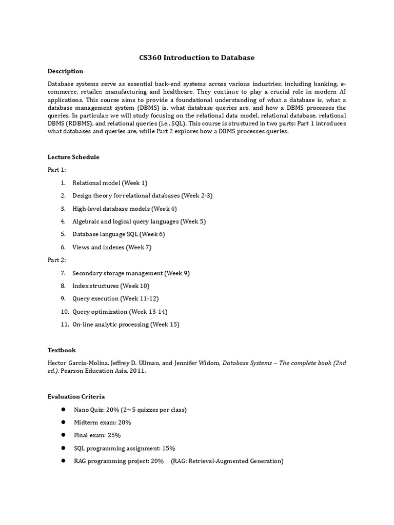 CS360 syllabus | PDF