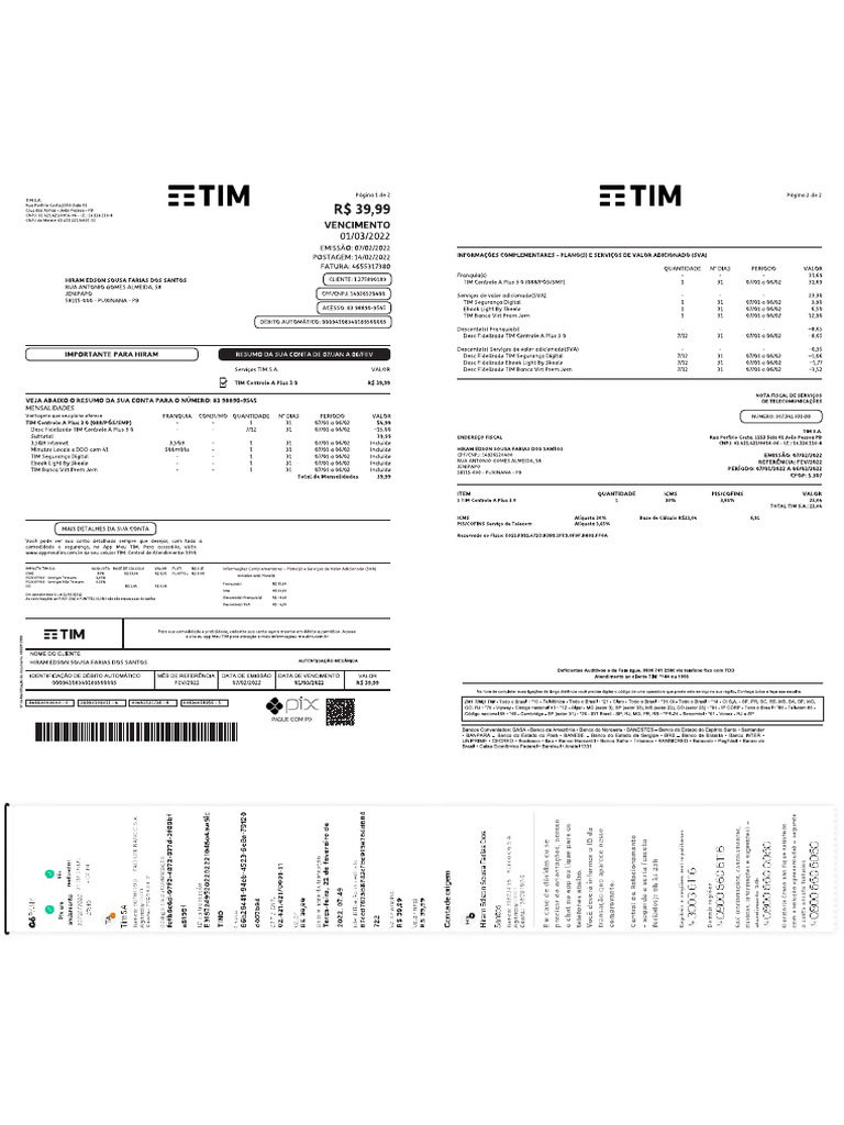 Conta TIM 2022-03-01 - PAGA | PDF