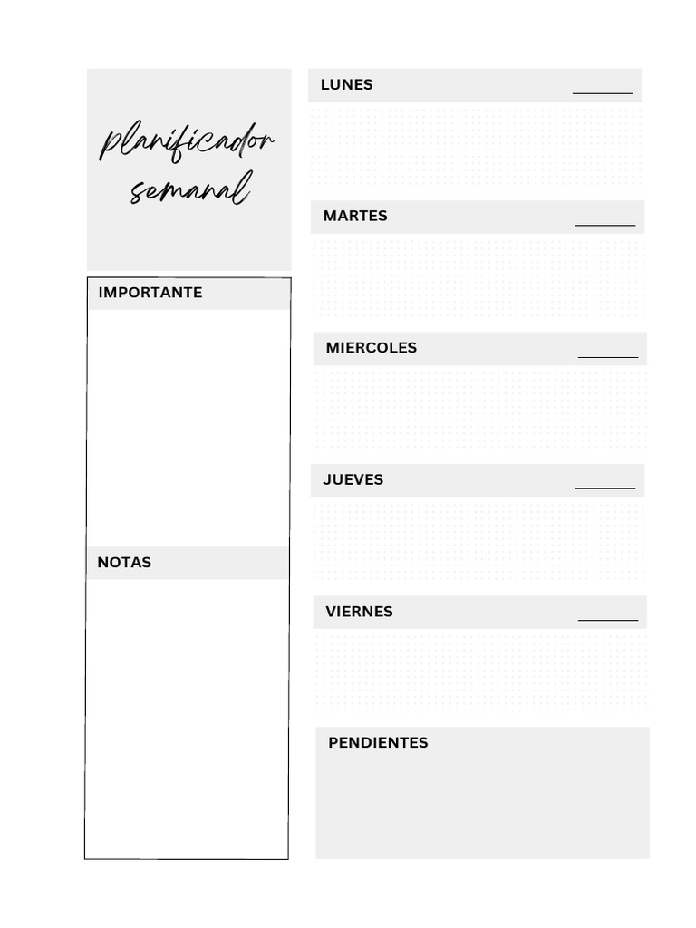 Black and White Complete Minimalist Weekly Planner A4 Document | PDF