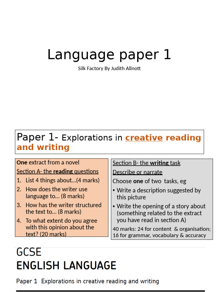 Language Paper 1 - Silk Factory | PDF | Question | Grammar