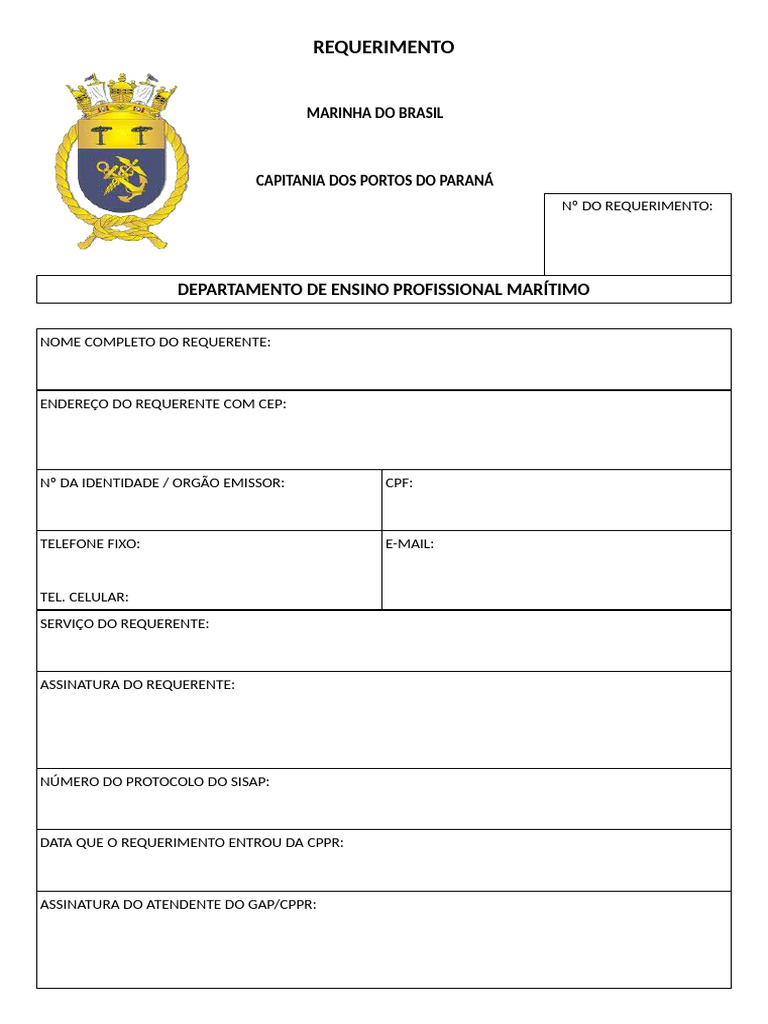 Requerimento Marinha do Brasil CPPR | PDF