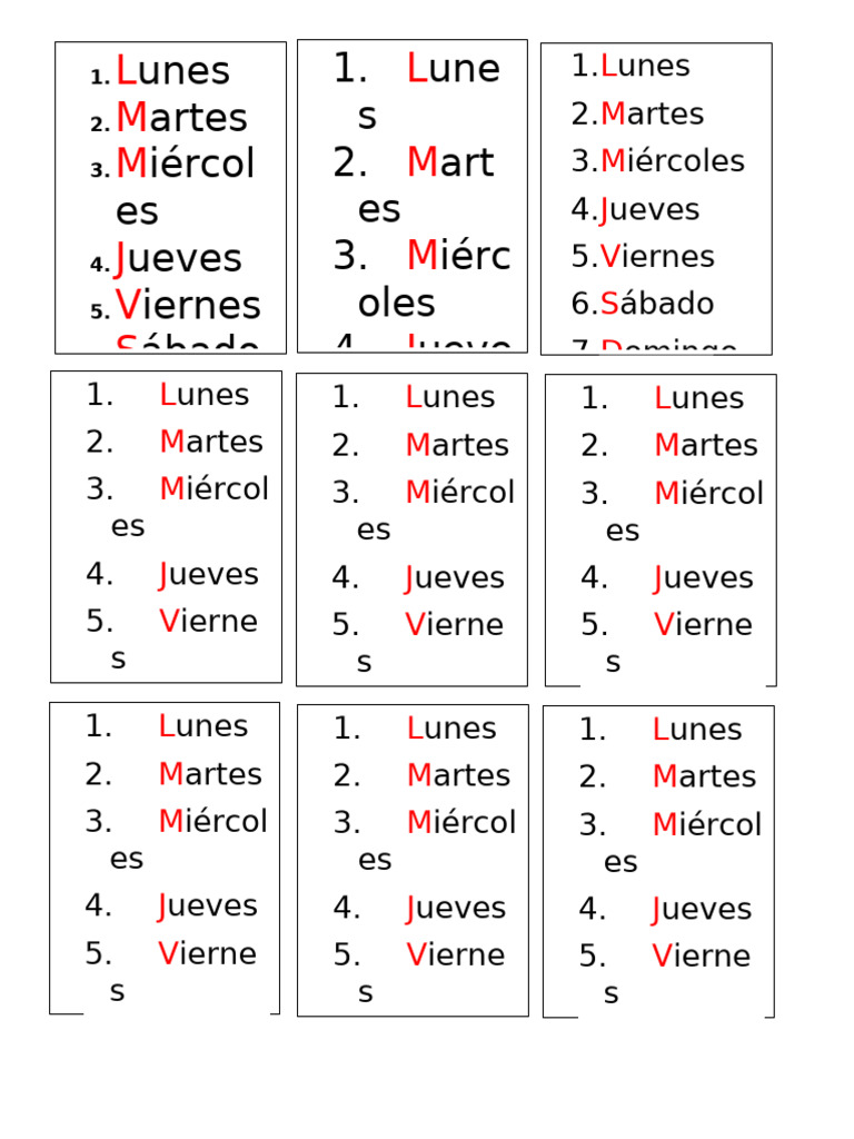 Días de la Semana en Español | PDF