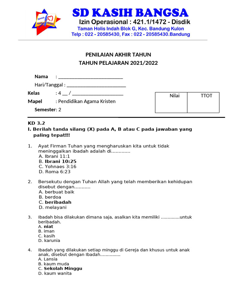 Soal Penilaian Akhir Pendidikan Agama | PDF