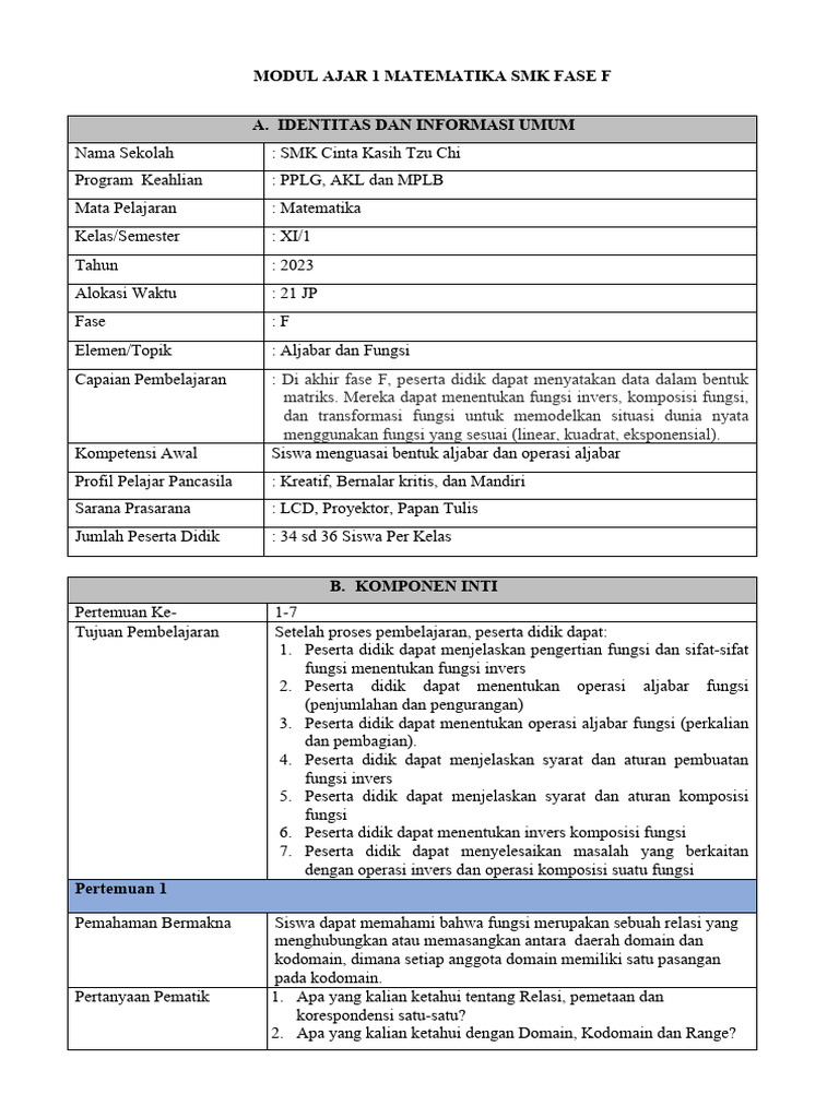 S1 Modul Ajar 1 + LKPD Mat 11 | PDF