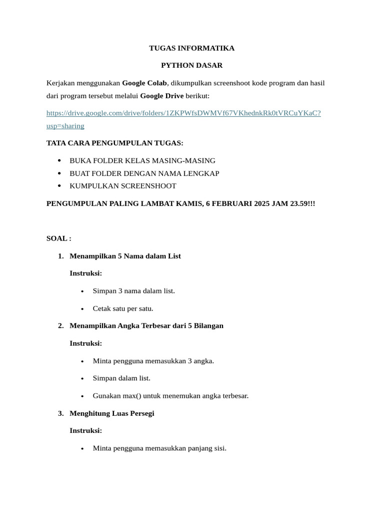 Tugas Informatika - Python Dasar | PDF