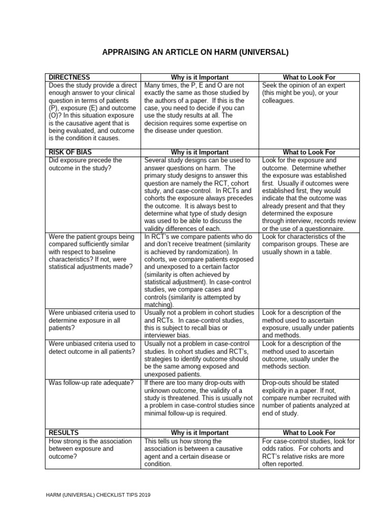 CX - Checklist Tips (Universal) Evidence Based Medicine | PDF | Cohort ...