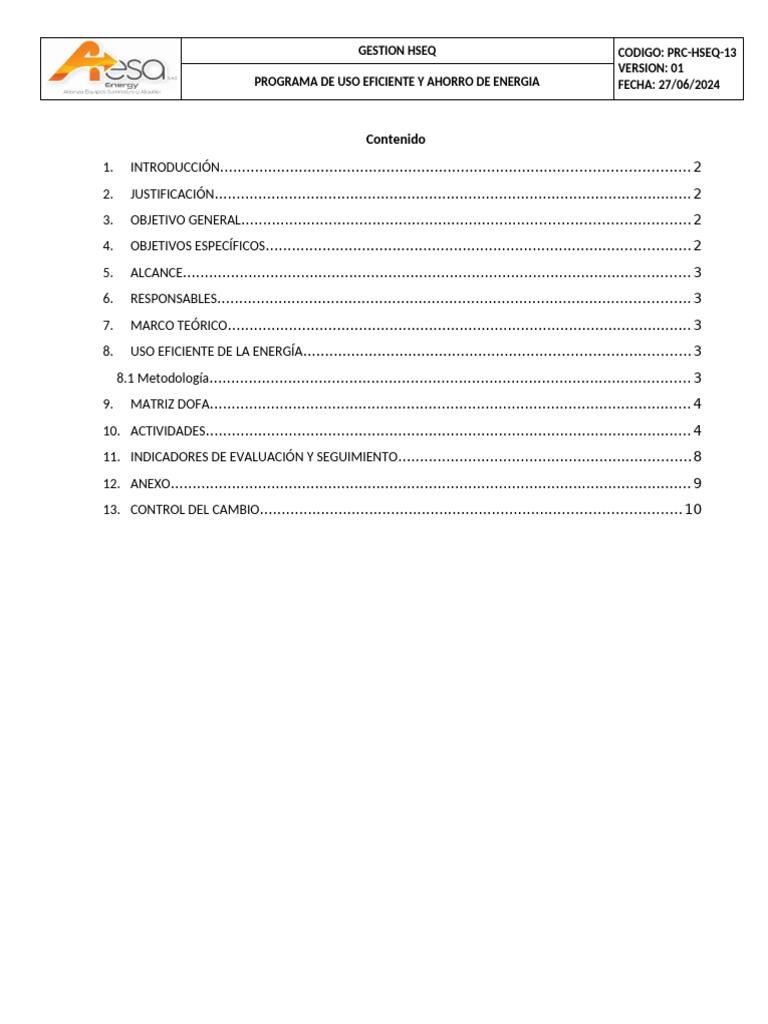 PGR-HSEQ-13 Programa de Uso Eficiente y Ahorro de Energia | PDF | Uso ...