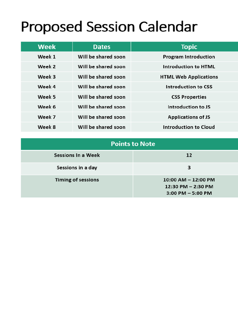 Session Calendar - Document | PDF